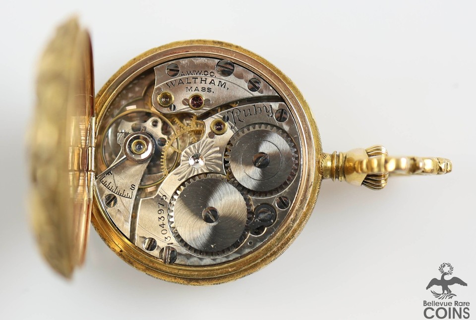 Vintage A. Stowell & Co. 14k Yellow Gold Floral Open Face Pocket Watch ...