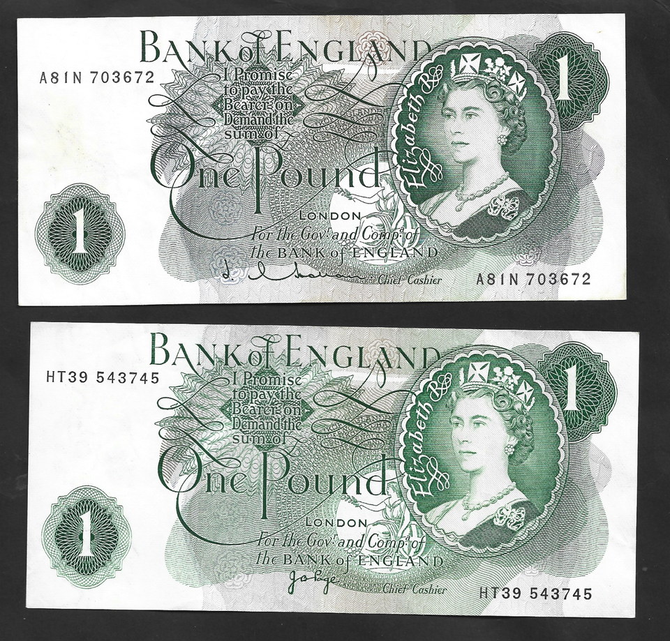 4 X BRITISH BANK OF ENGLAND ONE POUND BANKNOTES FORDE HOLLOM O,BRIEN ...