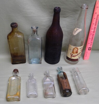 Lot of 9 Old Dug Glass Bottles, Garrett's Virginia Dare/Ekhardt ...