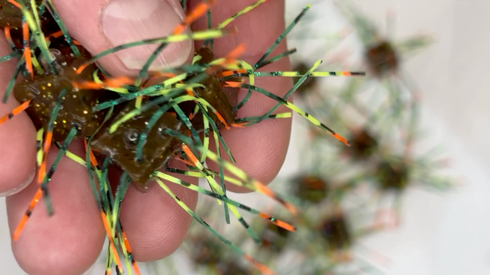 Custom Fuzzy Dice Baits Green Pumpkin Magic with Perch wigglers ...
