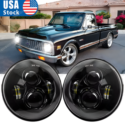 Pair For 1967-1972 Chevy C10 7 inch LED Headlights Round DOT Approved ...