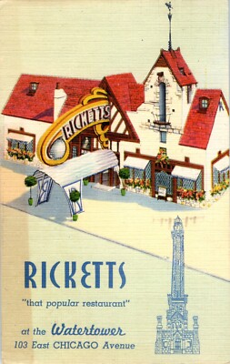 CHICAGO ILLINOIS RICKETTS RESTURANT EXTERIOR VIEW 1951 LINEN POSTCARD ...