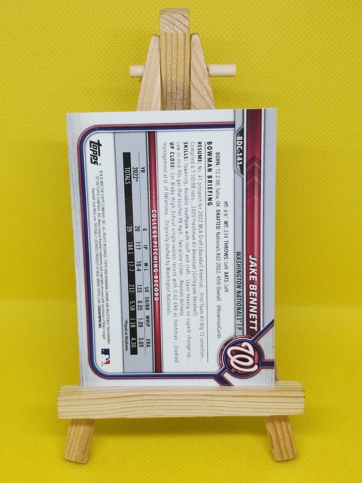 2022 1st Bowman Draft Chrome Sapphire Jake Bennett - Washington ...