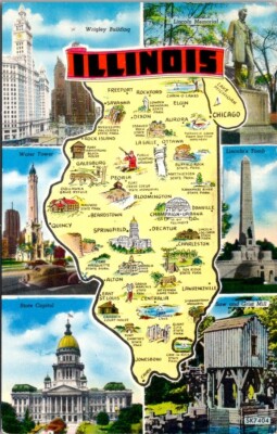 Illinois IL Greeting Map Landmarks c1958 Advertising Vintage Postcard ...