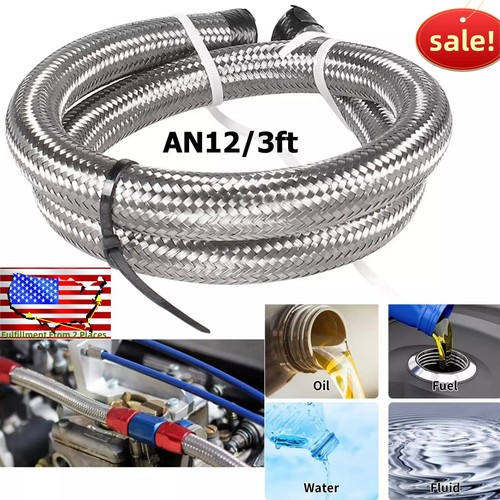 12AN Fuel Line Hose CPE Oil Gas Stainless Steel Braided Fuel Hoses 3FT ...