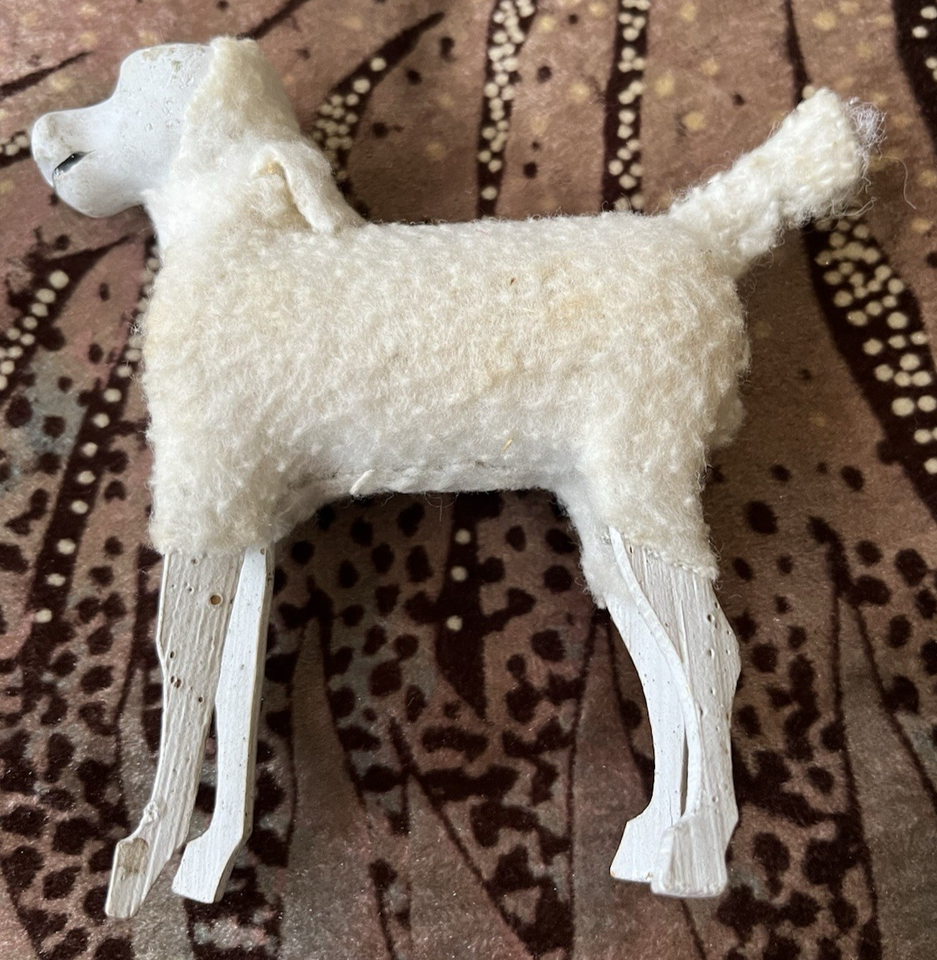 Antique Wooly Poodle Dog; Wood Stick Legs Figurine; Approximately 5 ...