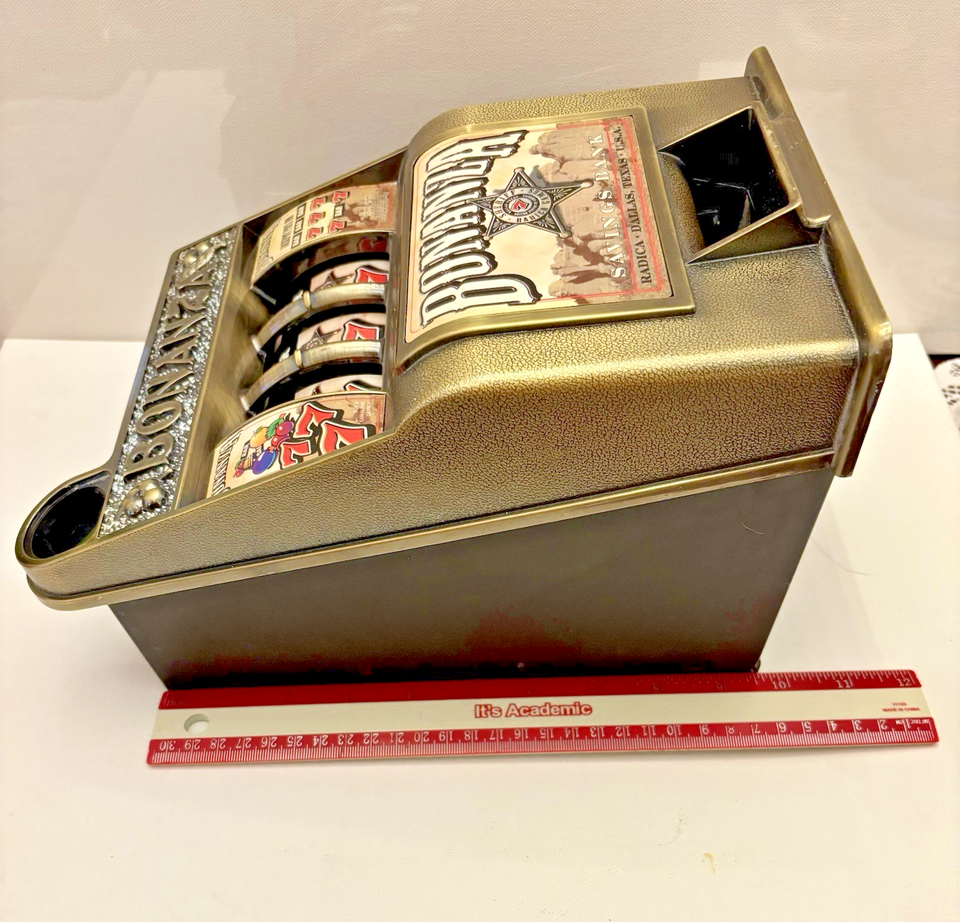 Vintage Radica Bonanza Slot Machine Coin Bank Dallas TX Mechanical Toy ...
