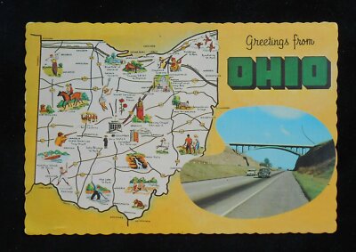1960s Ohio State Map Landmarks Icons Highway Old Cars OH Postcard | eBay