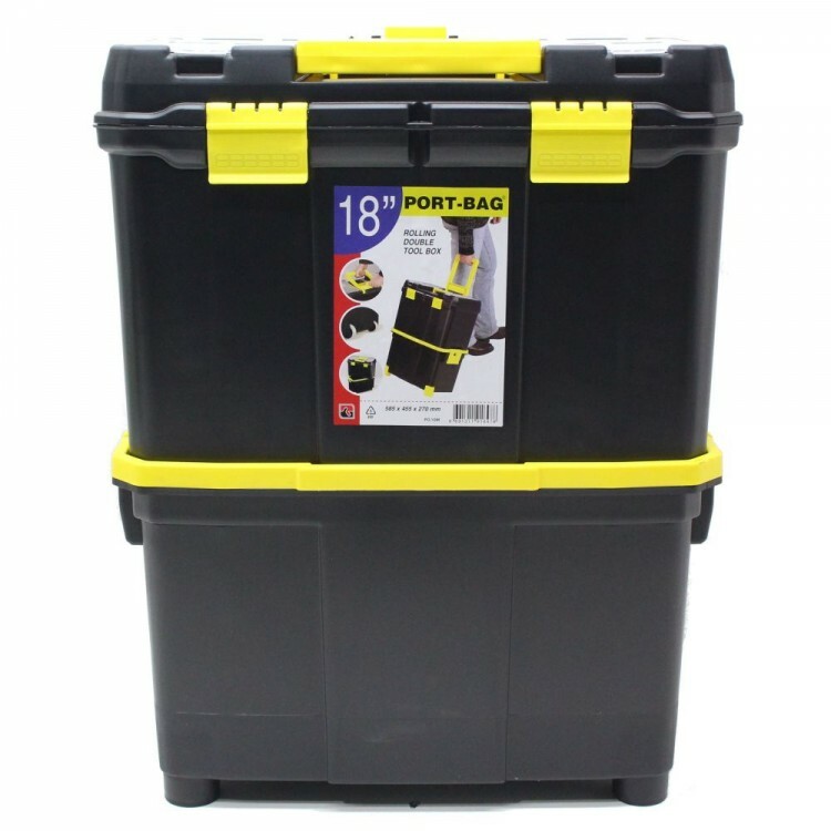 18" Double Mobile Tool Box Pull Along Trolley on Wheels Parts Organiser ...