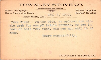 1900 Advertising Postcard Townley Stove Co Terre Haute Indiana | eBay ...