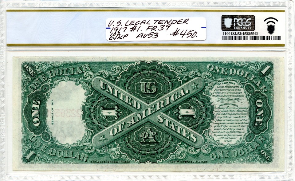 FR. 39 1917 $1 UNITED STATES NOTE LEGAL TENDER PCGS 53 ABOUT ...