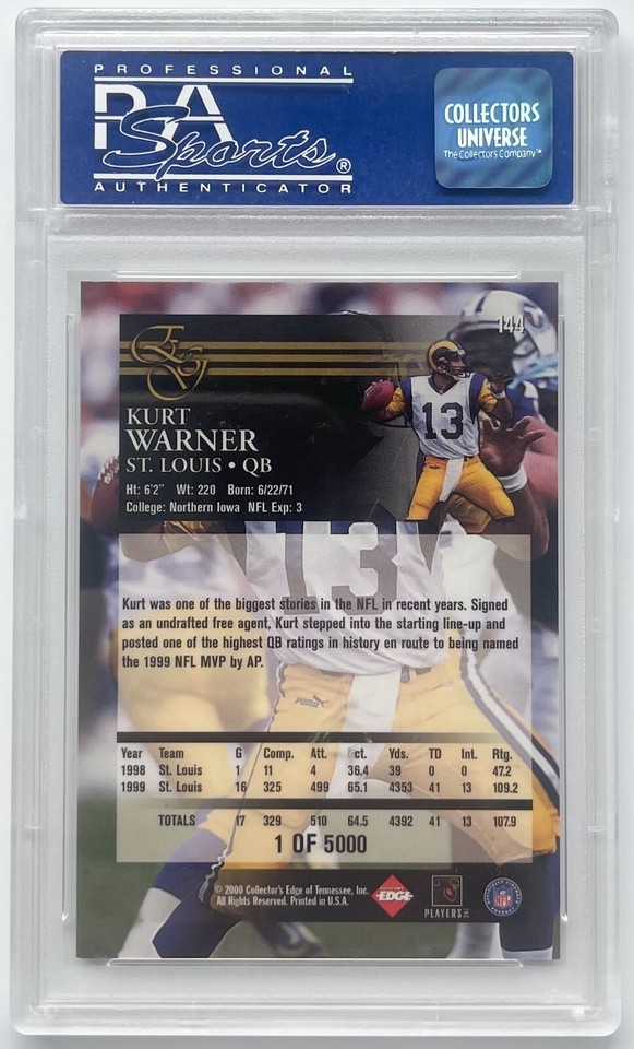 2000 Collector's Edge EG Uncirculated #144 Kurt Warner /5000 PSA 10 GEM ...