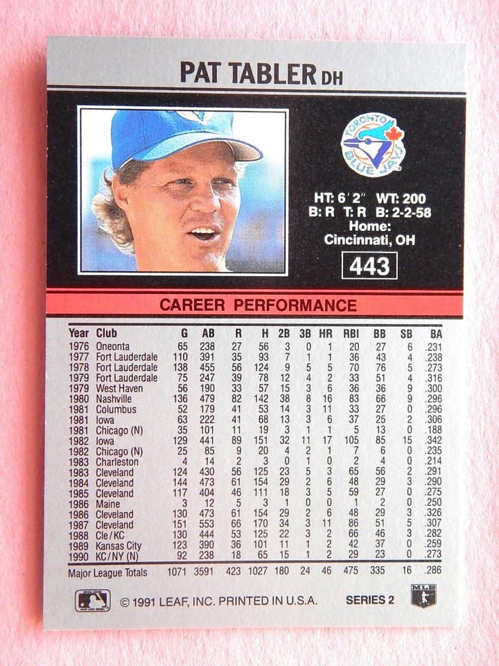 Pat Tabler #443 Leaf 1991 Baseball Card (Toronto Blue Jays) VG | eBay