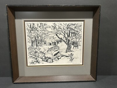 Vintage LIONEL BARRYMORE Signed Framed Shoreside Farm Etching | eBay