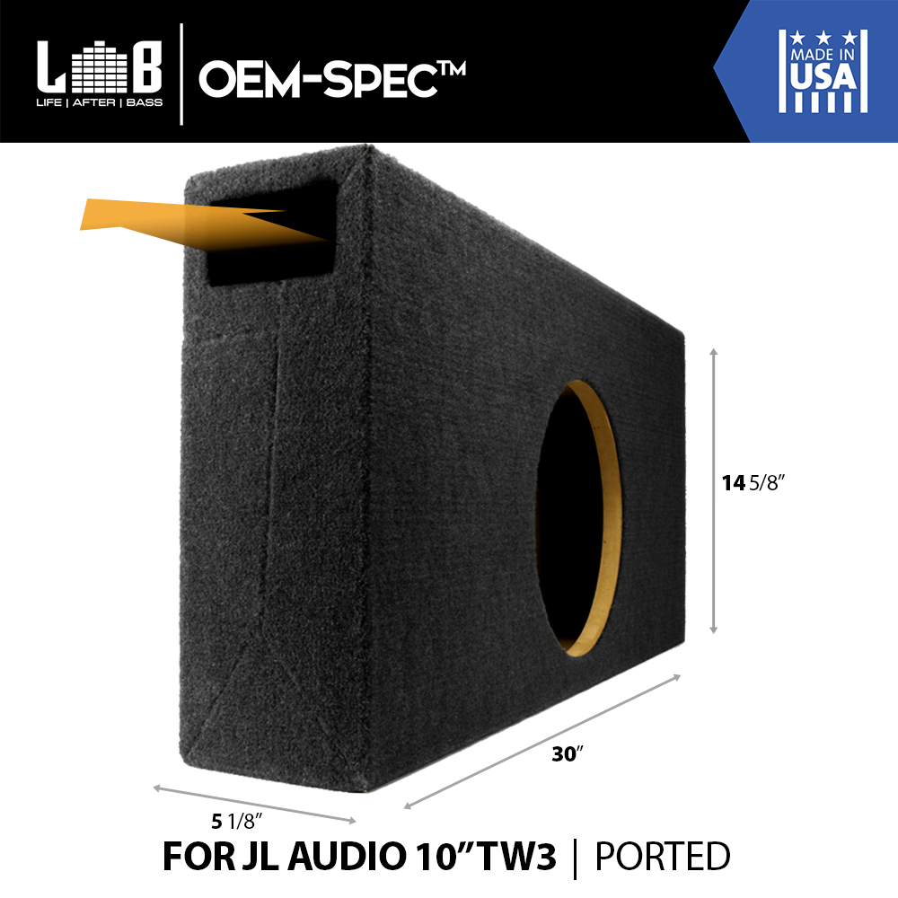 0.60 ft³ @ 32Hz Ported Enclosure Box for JL Audio 10" TW3 (10TW3) Car ...