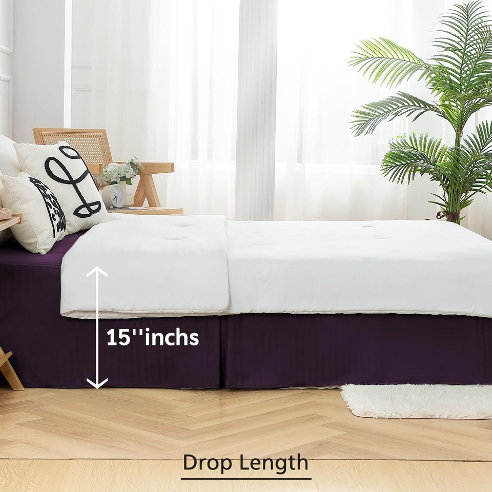 HENGWEITEXT King Size Bed Skirt Split Corners,Pleated Bed Skirts with ...