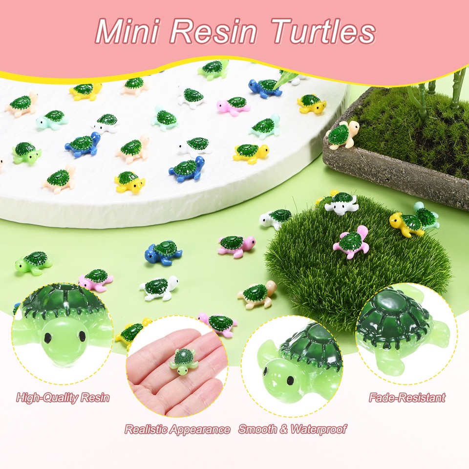60-Pack Mini Resin Turtles, 0.79" Miniature Sea Turtle Figurines [Green ...