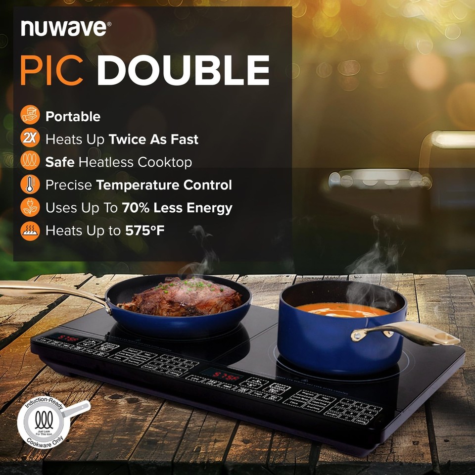 Nuwave Double Cooktop Induction Countertop Burner, Portable, 900 ...