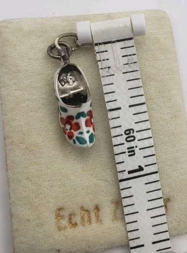 Vintange White Enamel Dutch Clog With Red Flowers Sterling Silver Charm ...