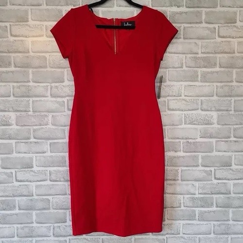 Lulus Dress V Neck Full Zip Back Bodycon in Red Size SStretch Lined # ...
