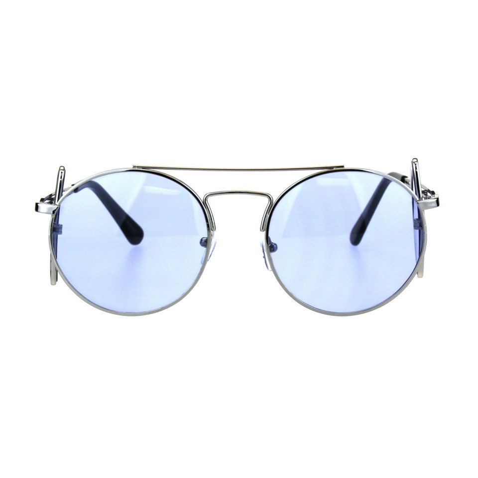 Mens Pimp Side Visor Round Circle Color Lens Metal Rim Sunglasses | eBay