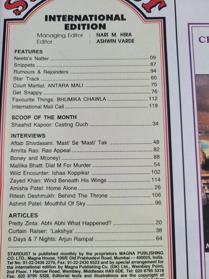 Stardust June 2004 Magazine Preity Zinta Amisha Afrab Mallika Antara ...