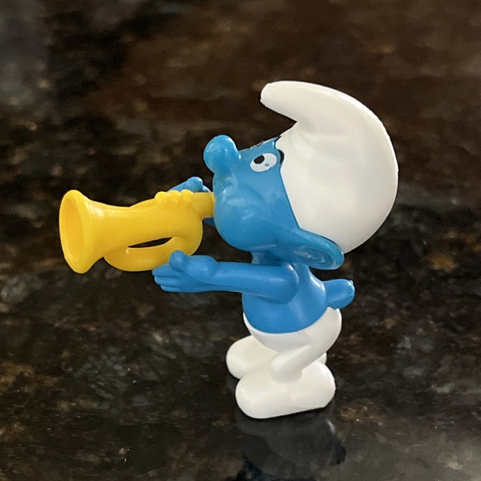 Smurfs Trumpet Smurf Playing Jazz Horn Trumpeter Rare Vintage Figurine ...