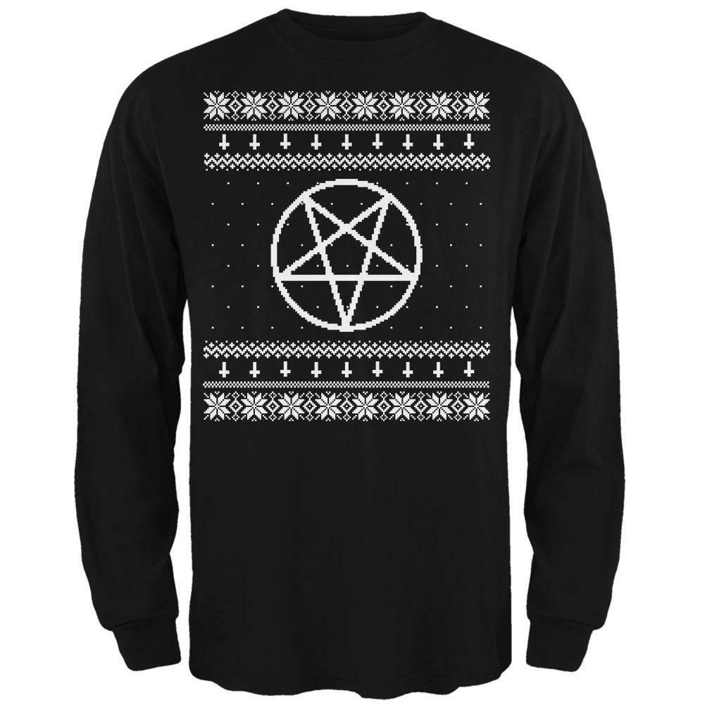 White Satanic Pentagram Ugly Christmas Sweater Black Adult Long Sleeve ...