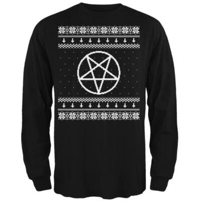 White Satanic Pentagram Ugly Christmas Sweater Black Adult Long Sleeve ...
