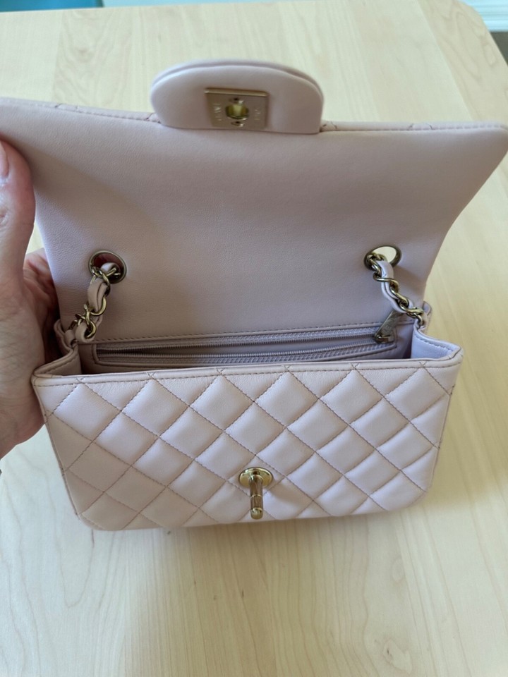 New 24S Chanel Light Pink Classic Mini Flap Bag Handbag 2024 Rare Gold ...
