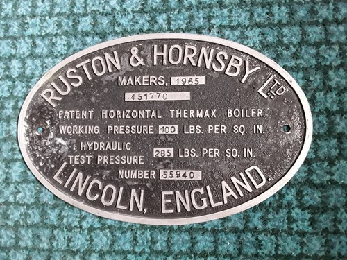 Ruston and Hornsby boiler makers plate 1965 | eBay UK
