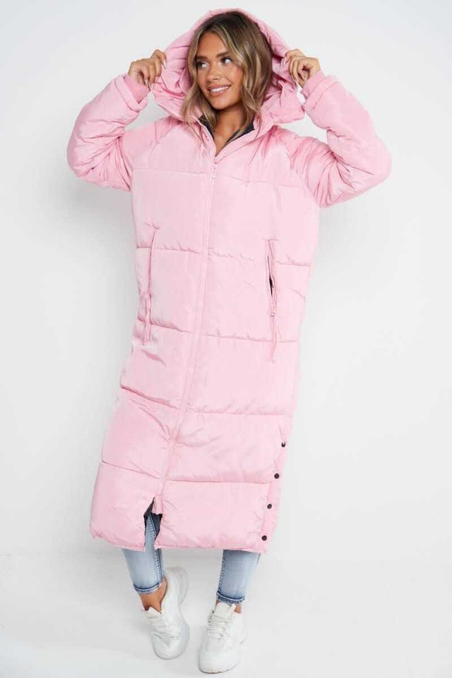 Womens Long Padded Puffer Hooded Parka Ladies Winter Maxi Longline Coat ...