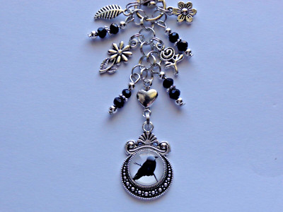 RAVEN GOTHIC RAVEN CROW FLOWERS LEAF KEY CHAIN PURSE BAG CLIP BAG CHARM ...