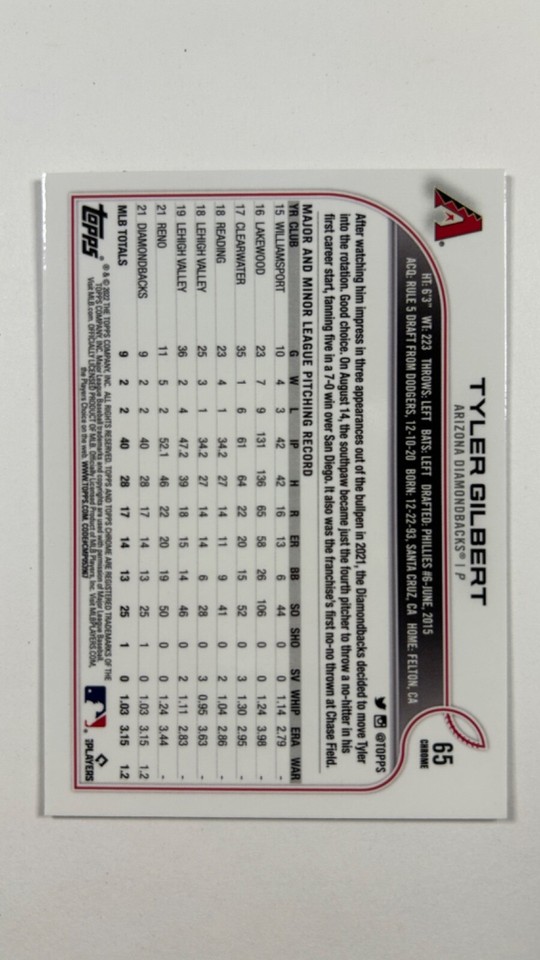Tyler Gilbert 2022 Topps Chrome #65 Prism Refractor Rookie RC ...