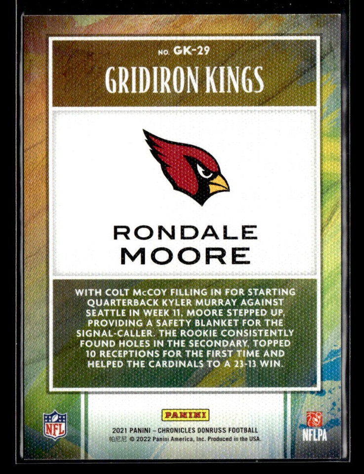 2021 Panini Chronicles #GK-29 Rondale Moore Gridiron Kings Pink card | eBay