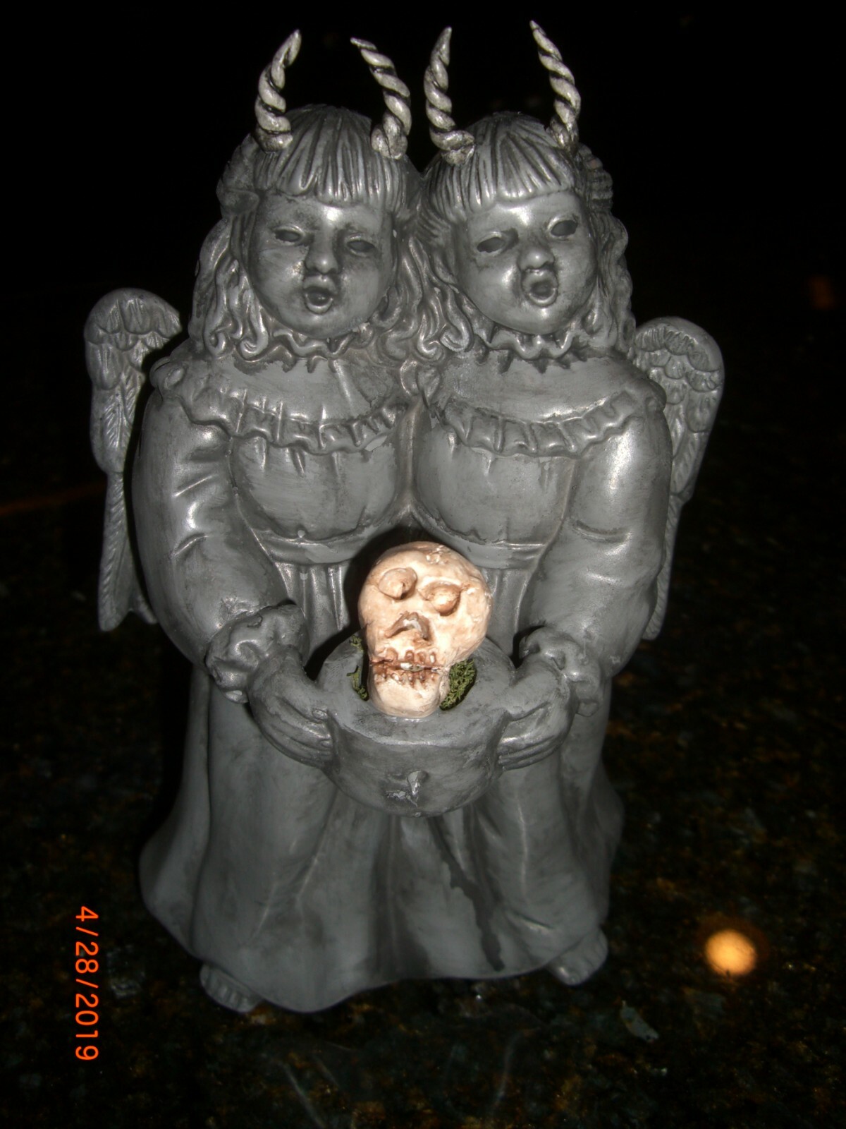 Evil Devil Angel Twins w/ Skull & Spiral Horns 9" Figurine Halloween ...