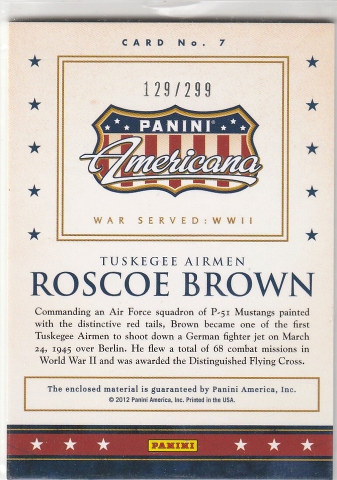 2012 Americana Heroes/Legends Military Elite Relic #7 Roscoe Brown #/299 053-Z | eBay