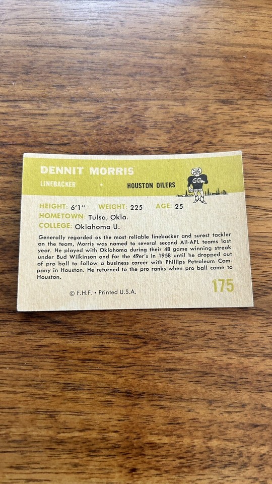 1961 FLEER #175 DENNIT MORRIS RC OILERS NM | eBay