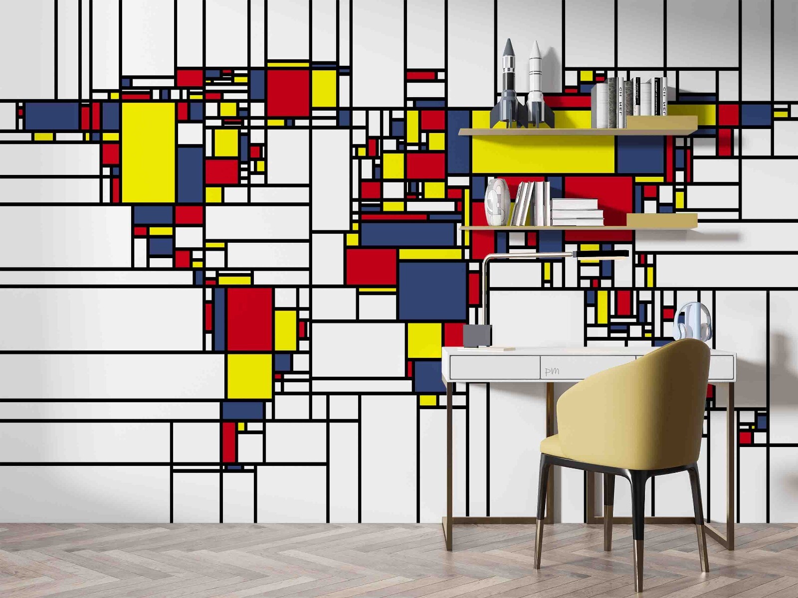 3D World Map Mondrian Style Wallpaper Wall Mural Peel and Stick ...