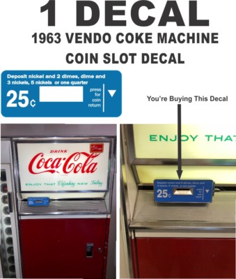 Vintage Soda 1963 Vendo Vending Machine Coin Slot return Decal | eBay
