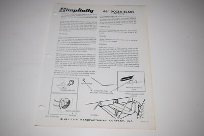 Simplicity 46" Dozer Blade Mfg. No. 665 Owner's Manual | eBay
