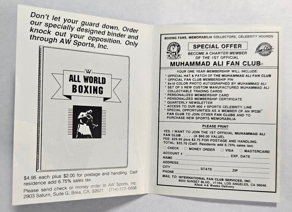 1991 AW Sports Premier All World Boxing Muhammad Ali Fan Club Booklet ...