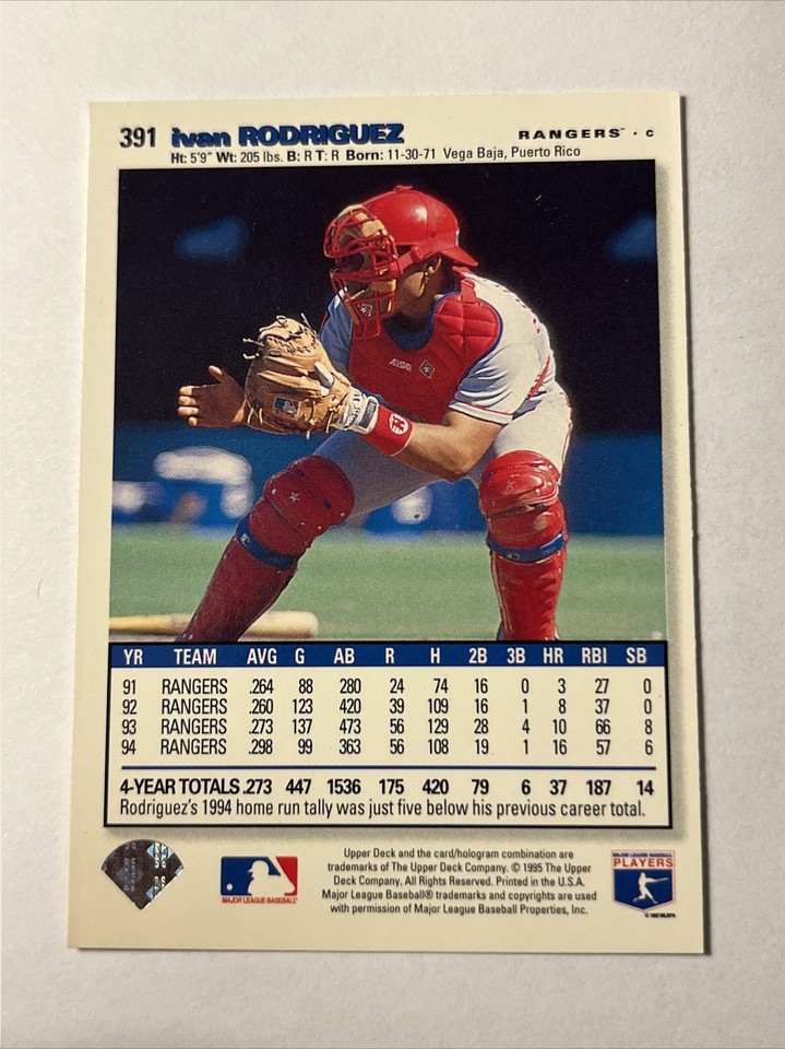 1995 Collector's Choice #391 Ivan Pudge Rodriguez Texas Rangers Hall of ...