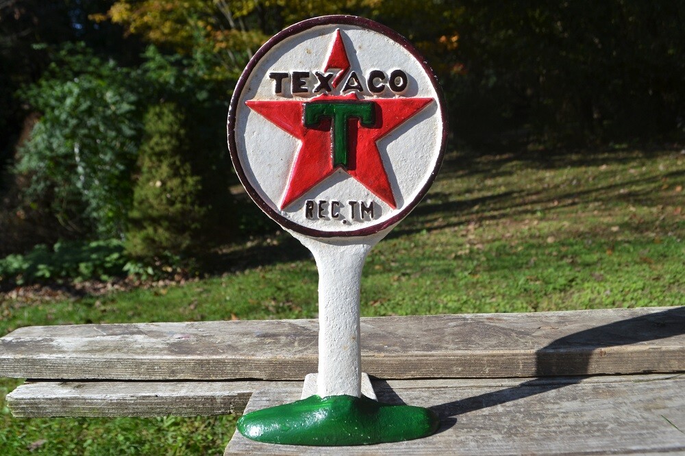 Texaco Embossed Cast Iron Doorstop Lollipop Sign - Gas Station Display ...