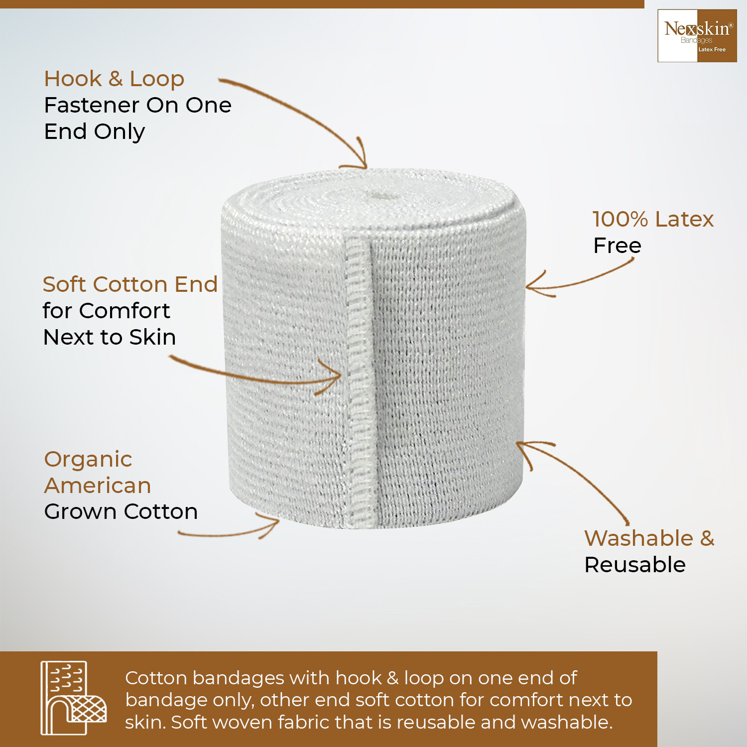 Nexskin Cotton Elastic Bandages Compression Body Wrap, Hook & Loop ...