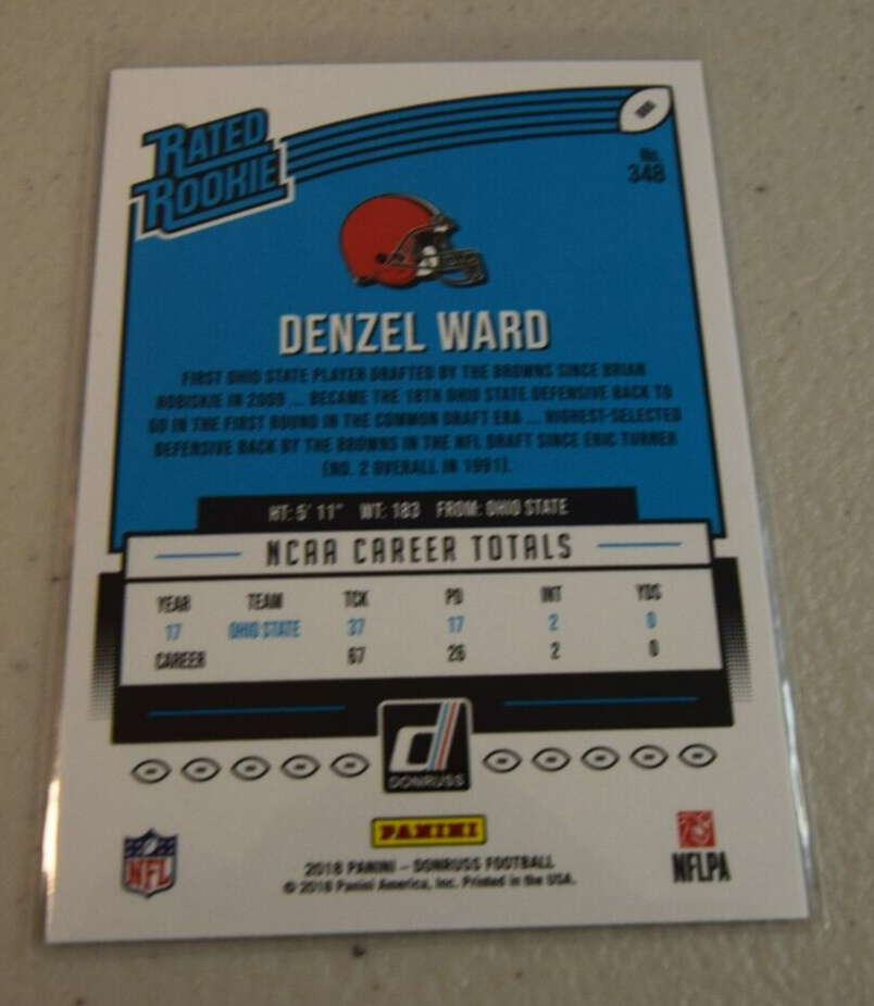 2018 Donruss #348 Denzel Ward Cleveland Browns RC Rated Rookie Card ...