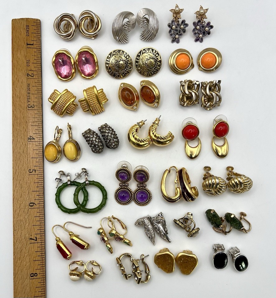 26 Pair Vintage Earrings Trifari Lisner KJL Van Dell Jade Amber | eBay