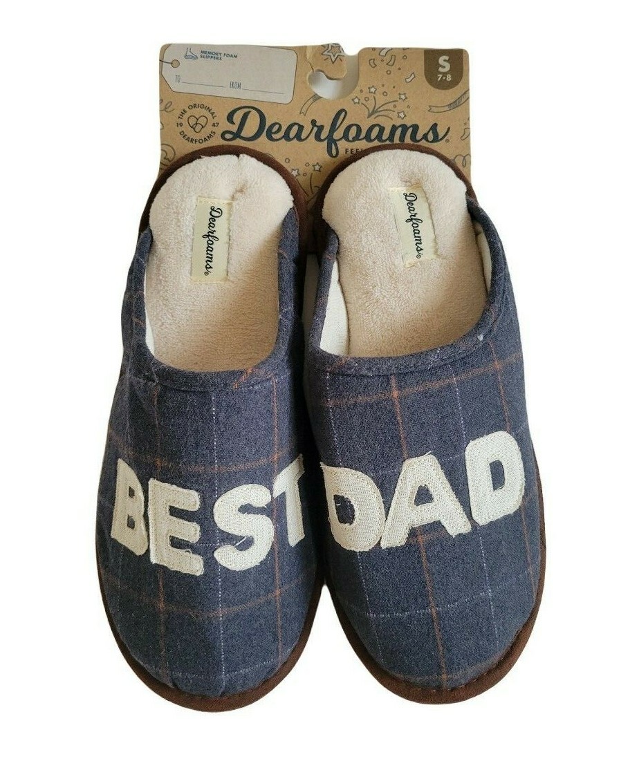 Dearfoams Memory Foam Blue Best Dad Slippers Men's Size 7-8 | eBay
