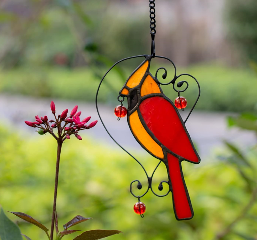 Red Cardinal Suncatcher Stained Glass Handmade Memorial Decor | eBay