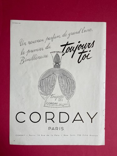 publicité Corday toujours toi 1951 parfum vintage 50s presse collection ...